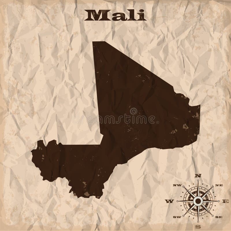 Mali Old Map with Grunge and Crumpled Paper. Vector Illustration Stock ...