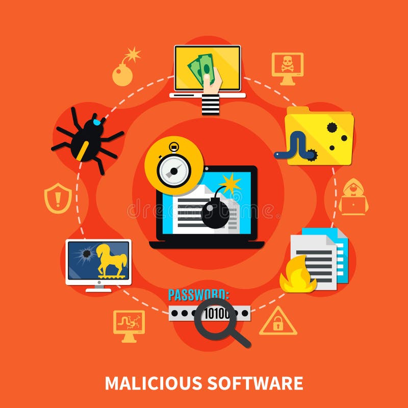 Malicious Software Design Concept Stock Vector - Illustration of ...
