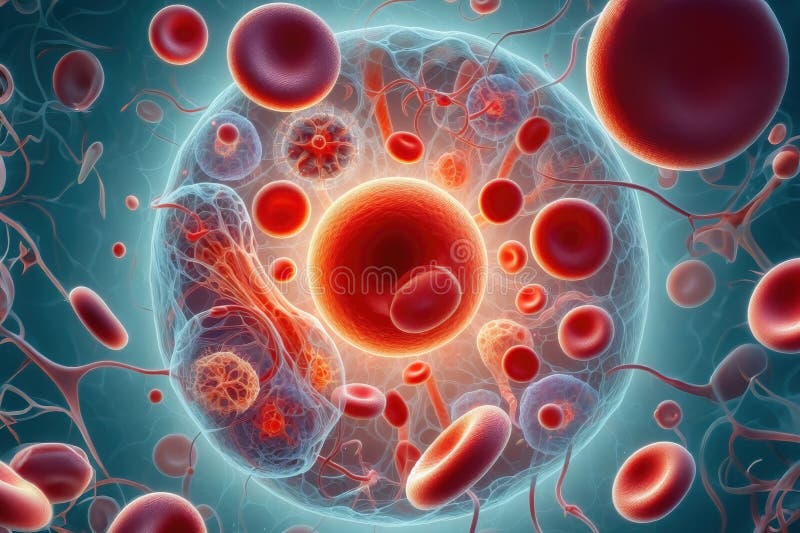 Malicious Virus and Human Body Cell with Leukocytes and Platelets in ...