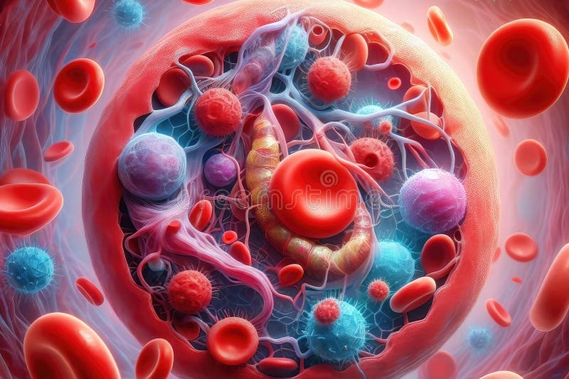 Malicious Virus and Human Body Cell with Leukocytes and Platelets in ...
