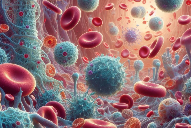 Malicious Virus and Human Body Cell with Leukocytes and Platelets in ...