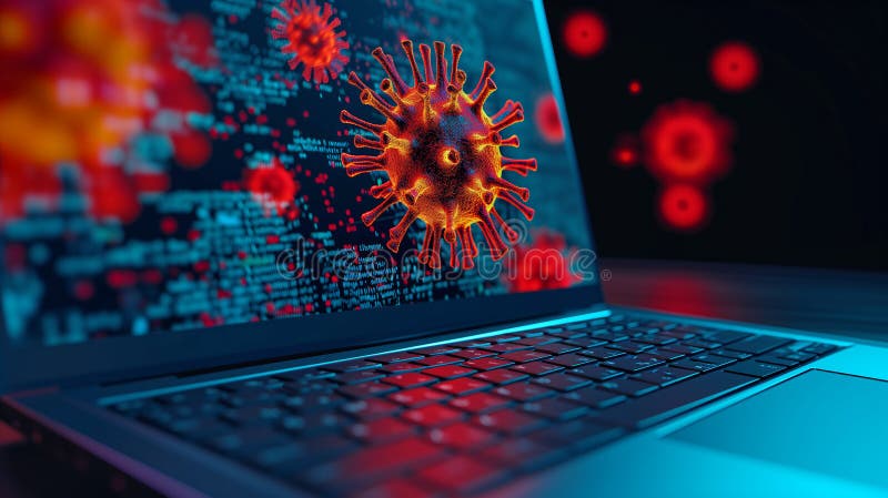 Malicious Virus on a Laptop Screen with Code Stock Illustration ...