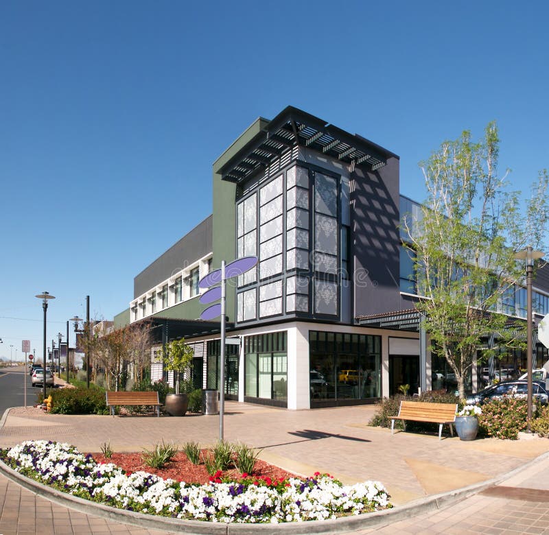 Outdoor Shopping Mall at Night Stock Photo - Image of holidays, light ...