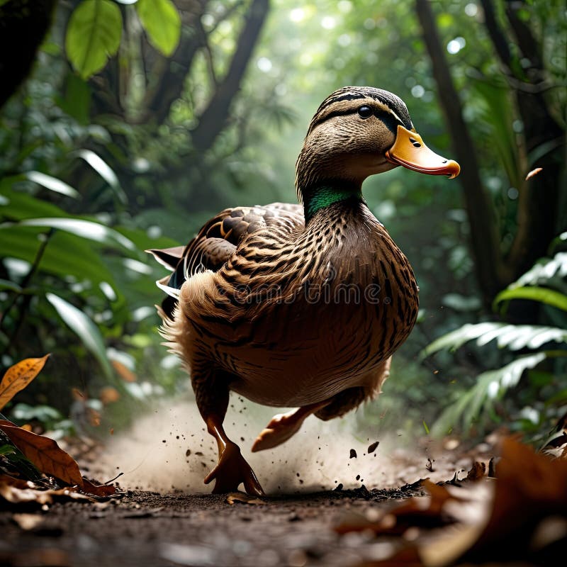 Mallard Duck Running through Forest. Stock Illustration - Illustration ...