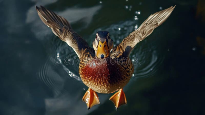 Mallard Duck Taking Off from Water Stock Illustration - Illustration of ...