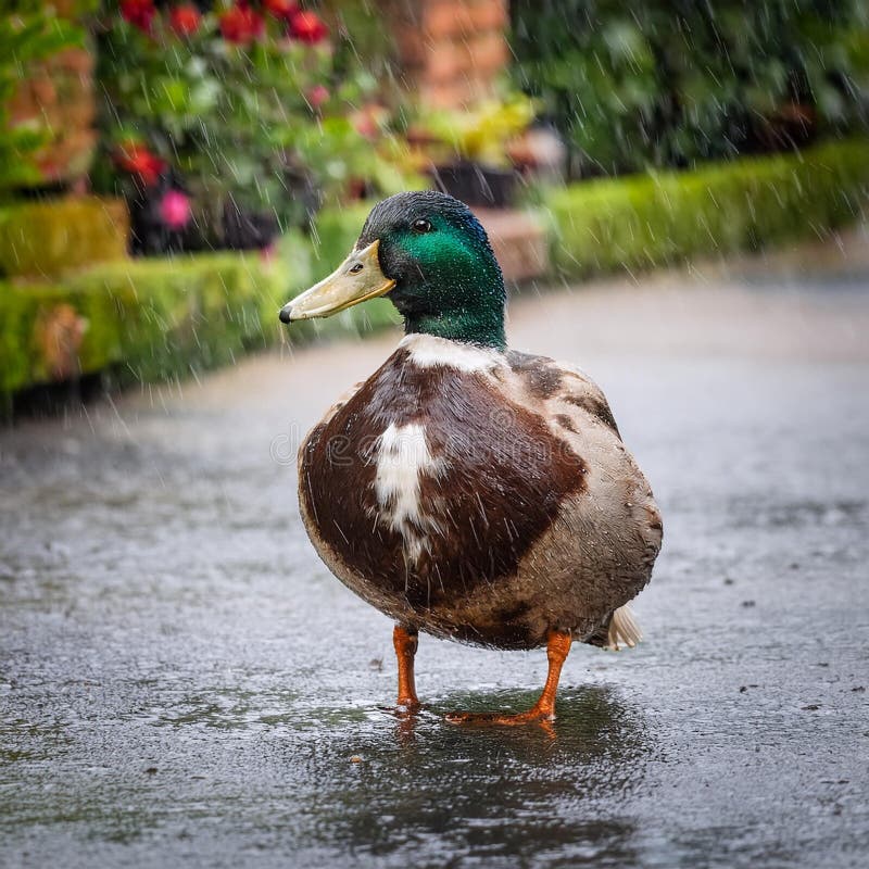 Mallard Duck Under the Heavy Rain, AI Generated Stock Illustration ...