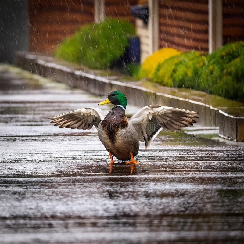 Mallard Duck Under the Heavy Rain, AI Generated Stock Illustration ...