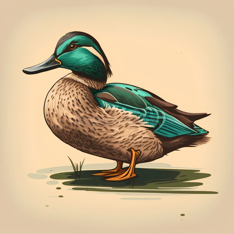 Mallard Duck. Vector Illustration of a Wild Duck in Cartoon Style Stock ...