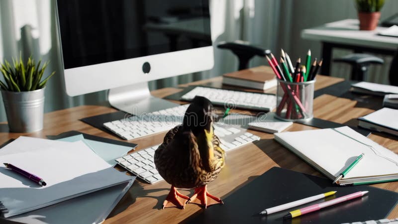 Mallard Duck Walking on Office Desk Stock Video - Video of mallard ...