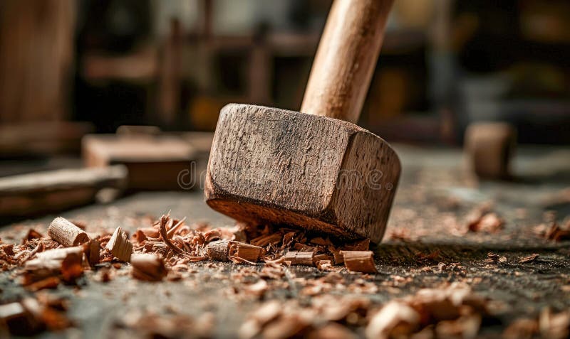 Mallet Amidst Wood Shavings Stock Photo - Image of closeup, traditional ...