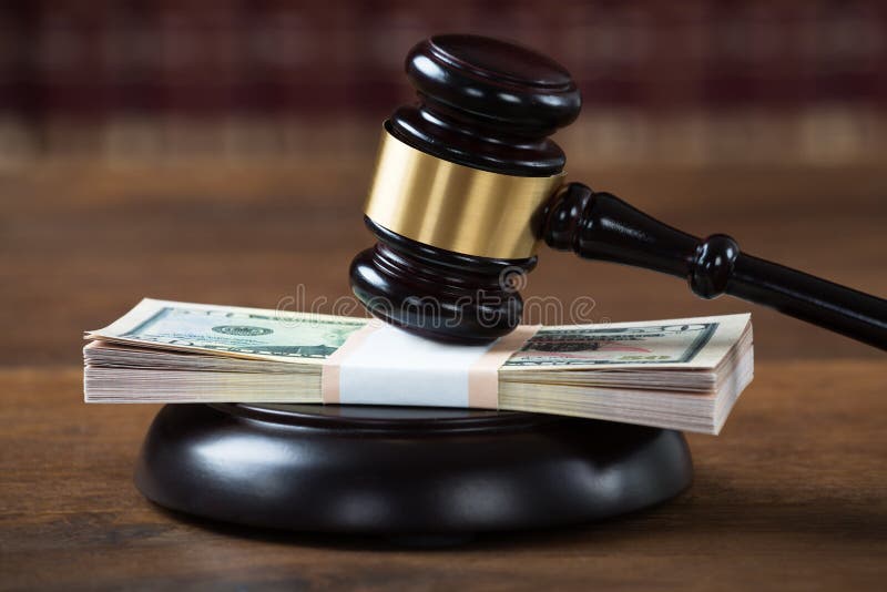 Mallet Being Hit on Dollar Bundle in Courtroom Stock Image - Image of ...
