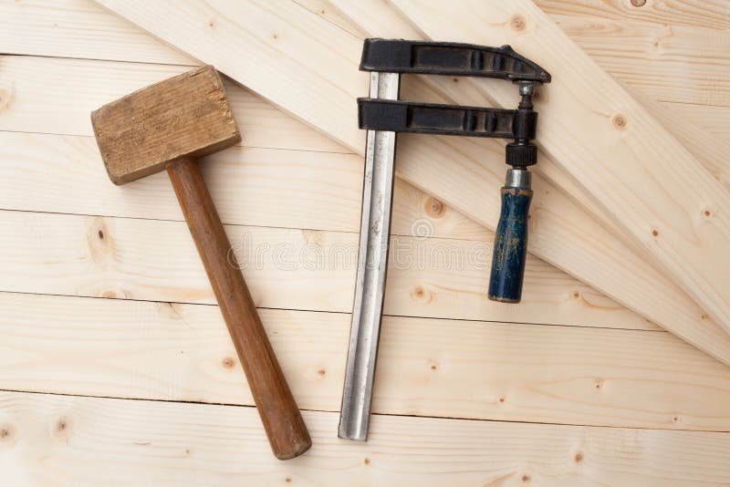 Mallet and Clamp. Joiner`s Carpenter`s Tools Stock Photo - Image of ...