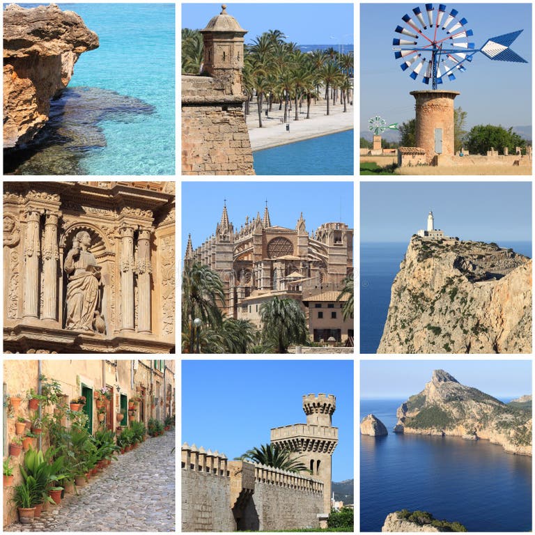 Mallorca Island Landmarks Collage Stock Image - Image of dalt ...