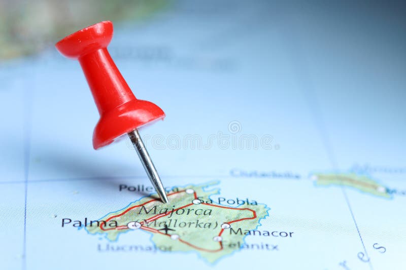 Mallorca Island, Spain Pin on Map. Majorca Stock Image - Image of ...