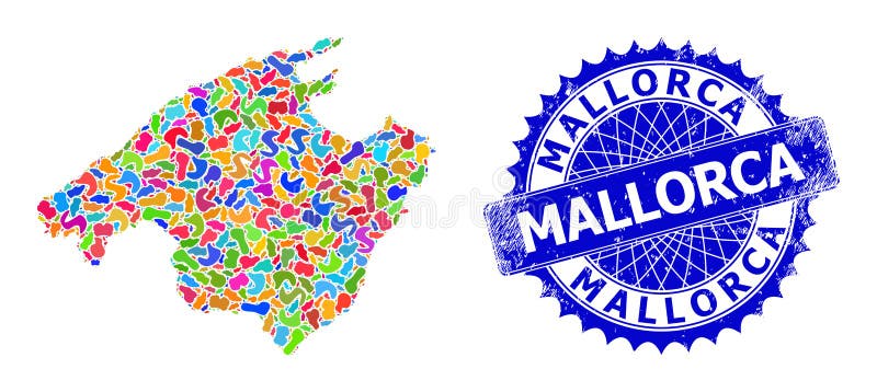 Spot Mosaic Mallorca Map and Textured Stamp Stock Vector - Illustration ...