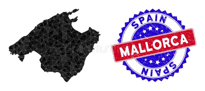 Mallorca Map Polygonal Mesh and Distress Bicolor Stamp Seal Stock ...