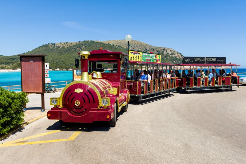 Mini Train with Tourists Visiting Majorca Editorial Photo - Image of ...