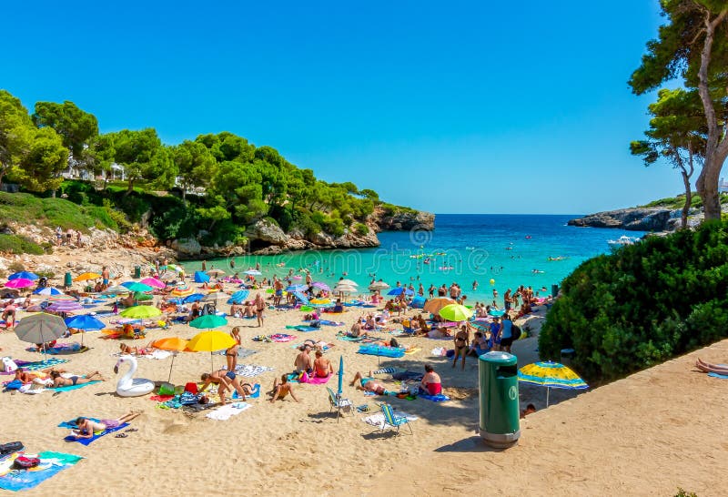 Mallorca, Spain - September 2019: People on Esmeralda Beach in Cala D ...