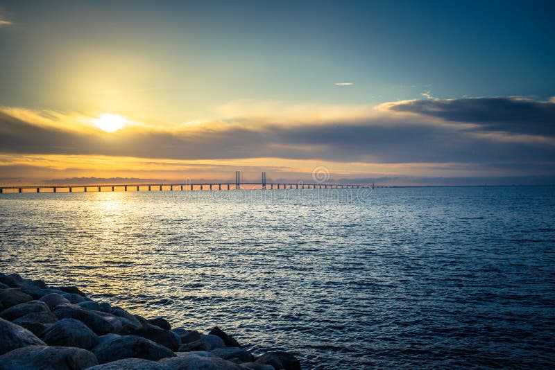 Malmo - October 22, 2017: Panorama of the Oresund Bridge from the Side ...