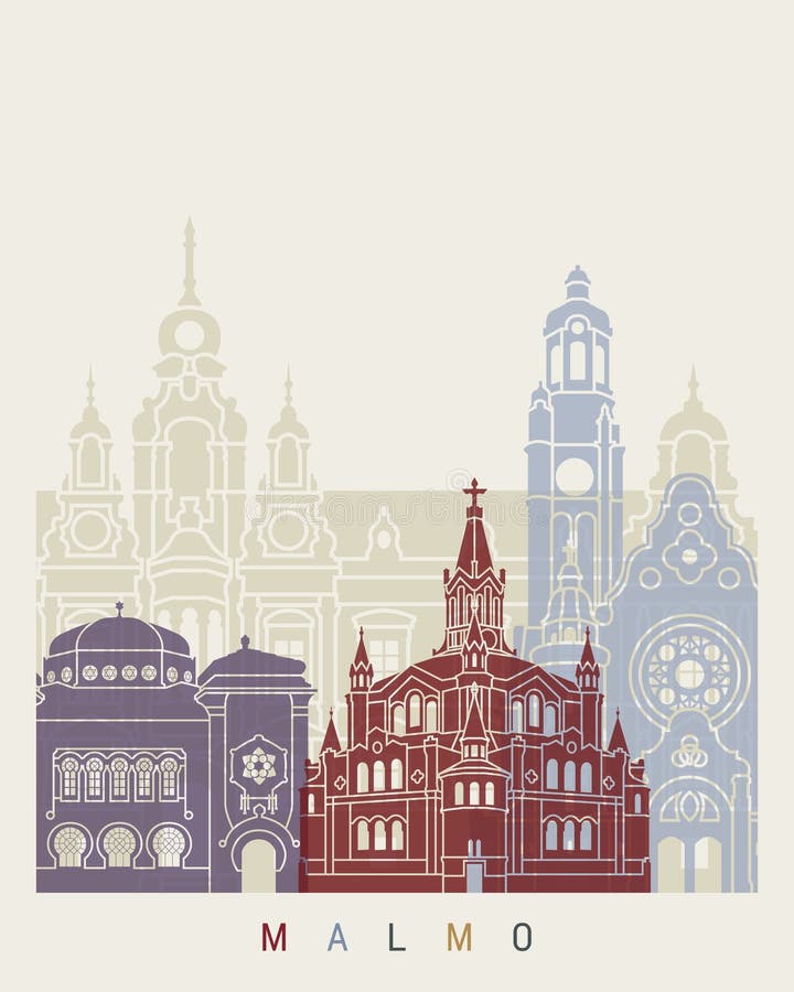 Malmo skyline poster stock vector. Illustration of cityscape - 95074513