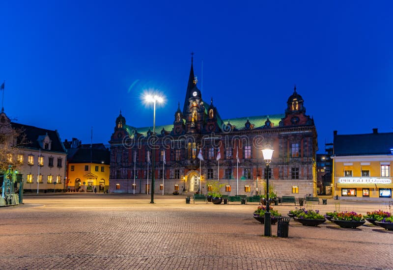 MALMO, SWEDEN, APRIL 24, 2019: Sunset View of the Town Hall in Malmo ...