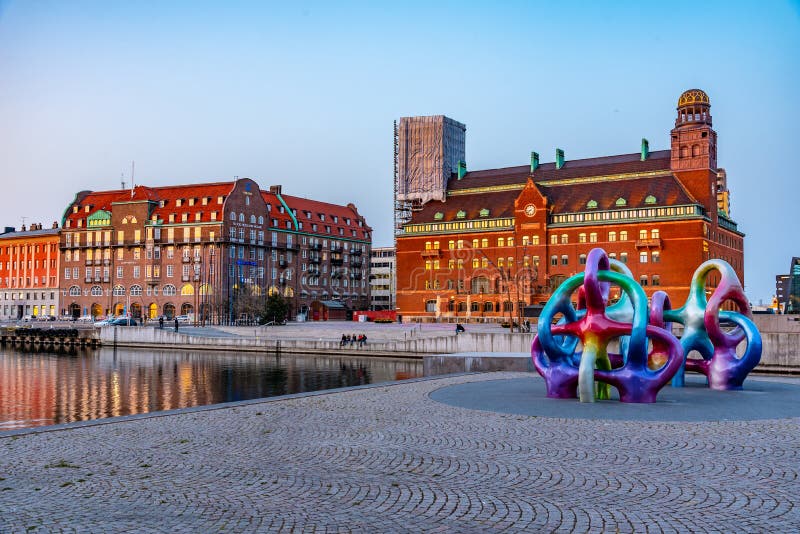 MALMO, SWEDEN, APRIL 24, 2019: Sunset View of Waterfront Alongside a ...