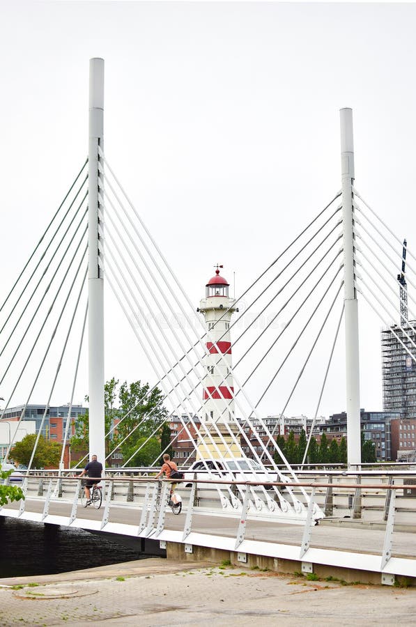 Malmo, Sweden. December 22, 2024. White Bridge and a Lighthouse in ...