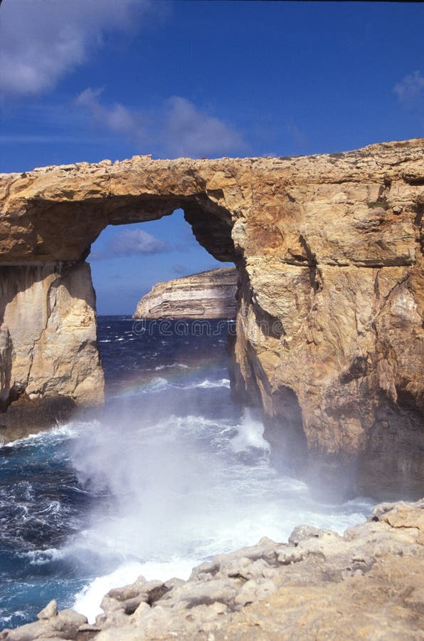 Malta Azure Window rainbow stock image. Image of stormy - 3035145