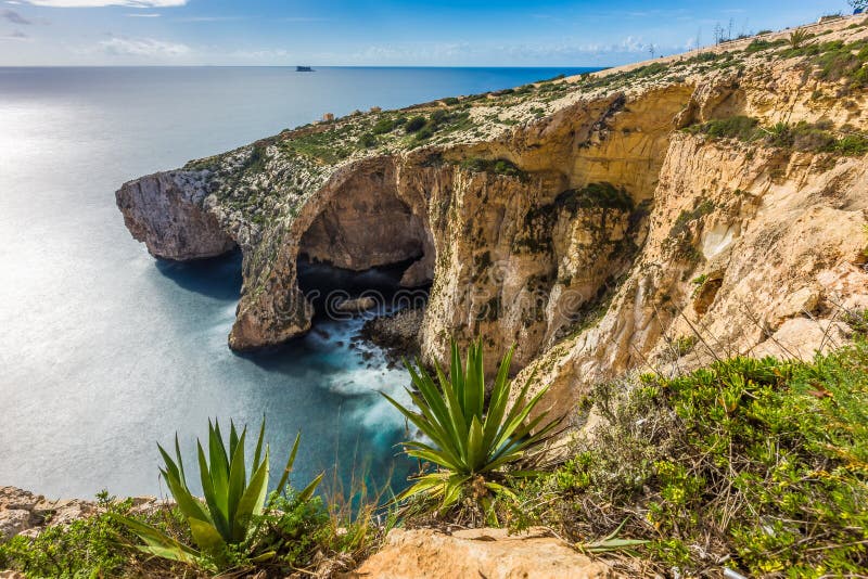 Malta - the Beautiful Cliff of the Blue Grotto with Plants Stock Image ...