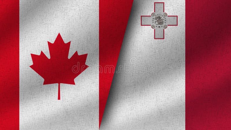 Malta and Canada Realistic Two Flags Together Stock Illustration ...