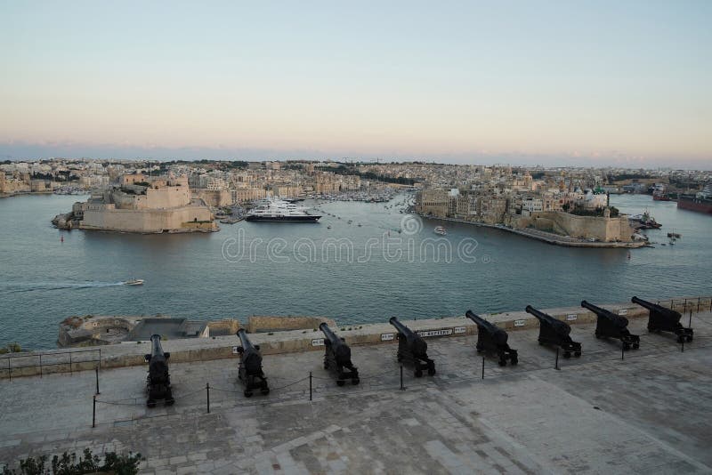 Malta 3 Cities View from La Valletta at Sunset Stock Image - Image of town, view: 261536001