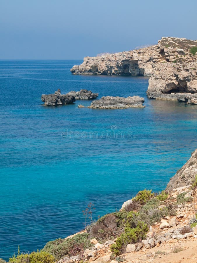 Malta - Coast Garrigue Steppe, Plaz Gnajn Tuffiena Bay Stock Image ...