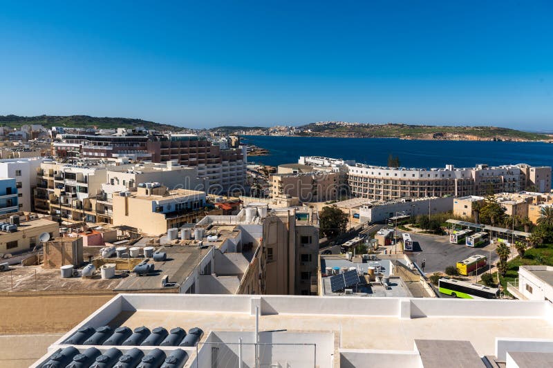View from the Roof of Mayflower Hotel, Bugibba, Paul S Bay, Malta ...