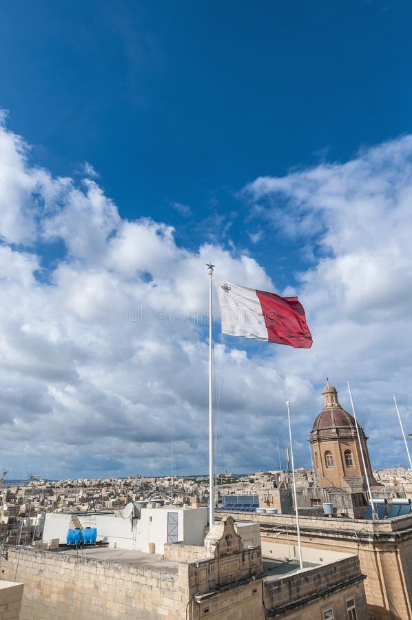 Malta flag in Valletta editorial stock photo. Image of balears - 177040453
