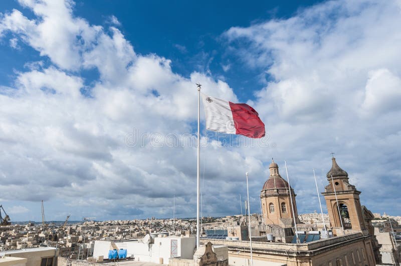 Malta flag in Valletta stock photo. Image of malta, famous - 177040492