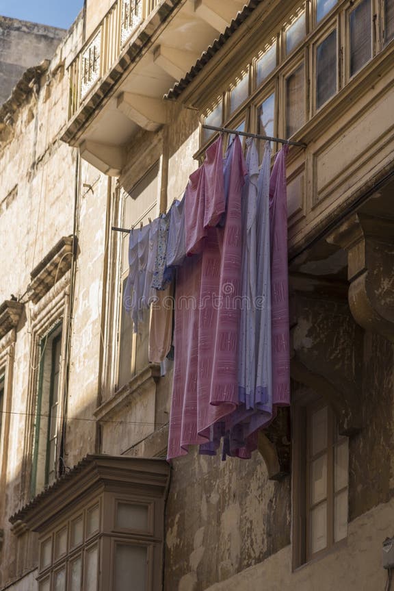 Washing Airing Over a Street in Valletta Malta Stock Image - Image of ...