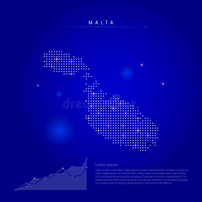 Malta Illuminated Map with Glowing Dots. Dark Blue Space Background ...