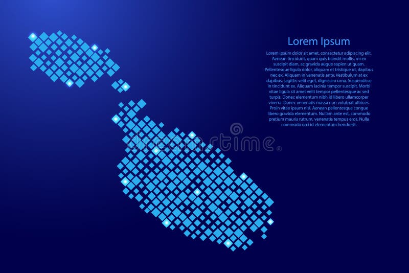 Malta Map from Blue Pattern Rhombuses of Different Sizes and Glowing ...