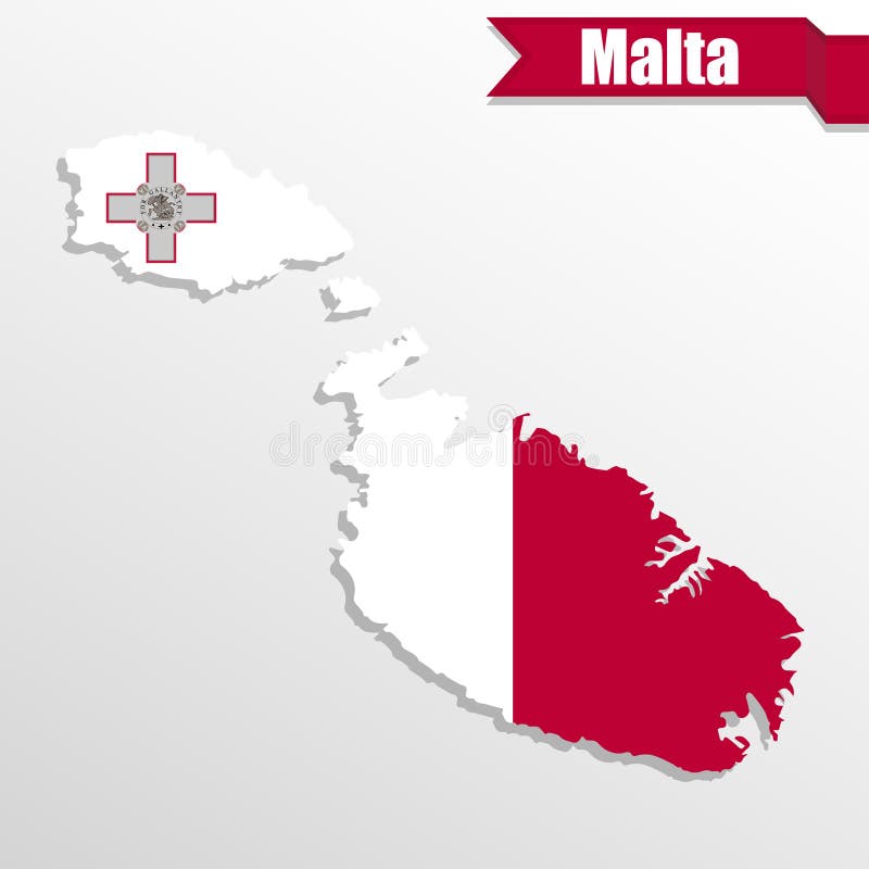 Malta Map with Flag Inside and Ribbon Stock Illustration - Illustration ...