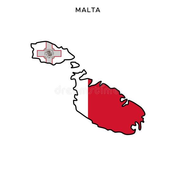 Map and Flag of Malta Vector Design Template with Editable Stroke ...