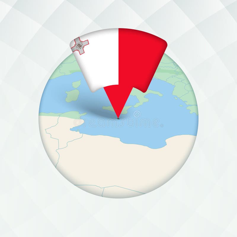 Malta Map Highlighted with Flag Marker Stock Vector - Illustration of ...