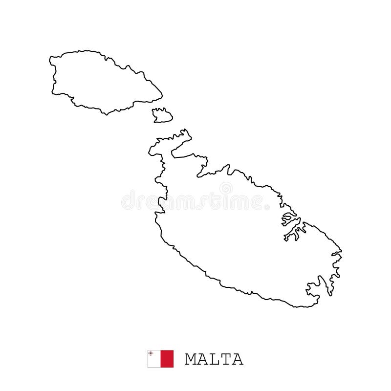 Malta Map Line, Linear Thin Vector Simple Outline and Flag. Black on ...