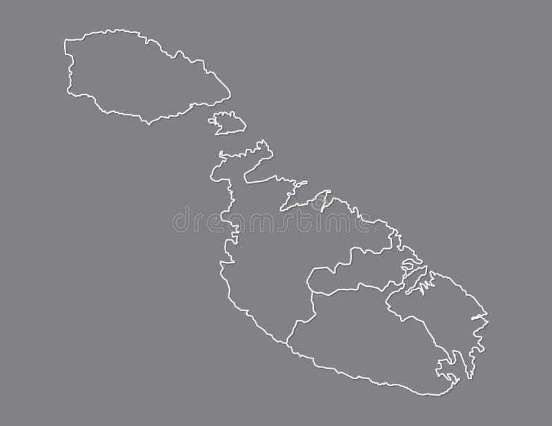 Malta Map Vector with Regions or Districts Using White Line Borders on ...