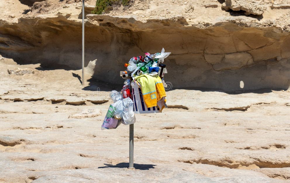 Malta, 29 May 2019: Trash Bin or Can Overflowing after a Sunny Weekend ...