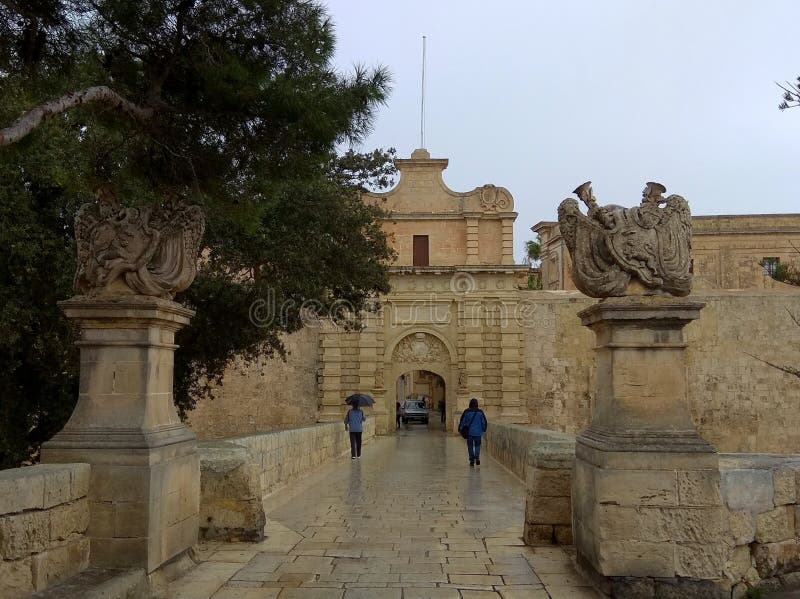 Malta, Mdina, View of the Mdina Gate Stock Image - Image of capital ...