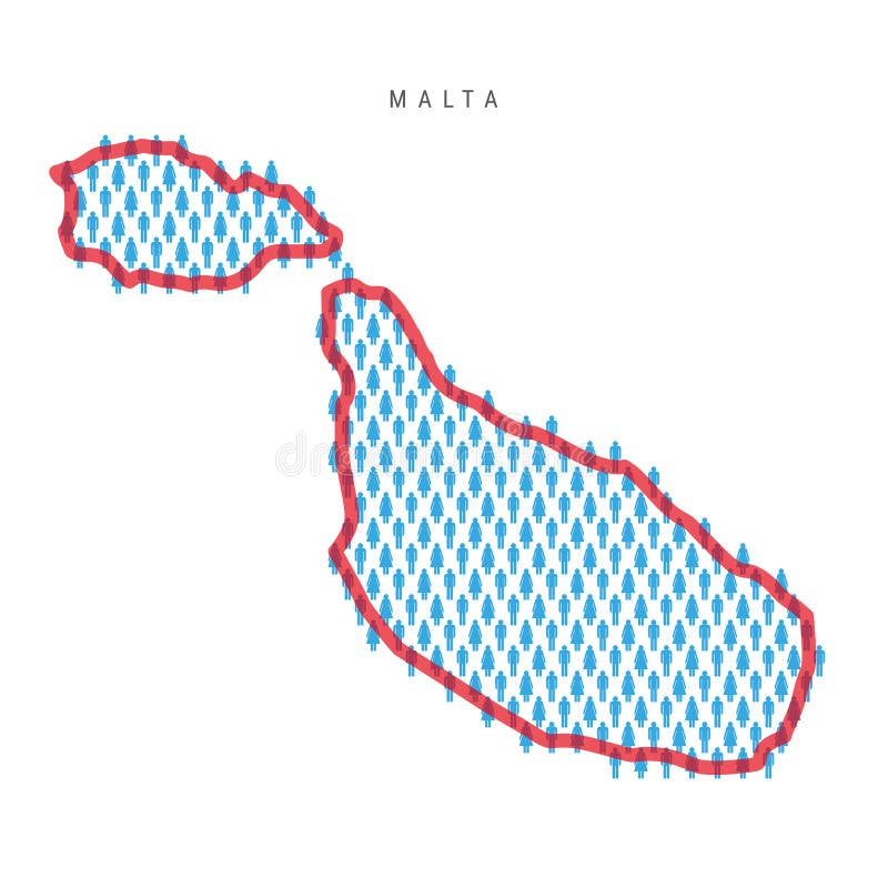 Maltese People Icon Map. Detailed Vector Silhouette. Mixed Crowd of Men ...