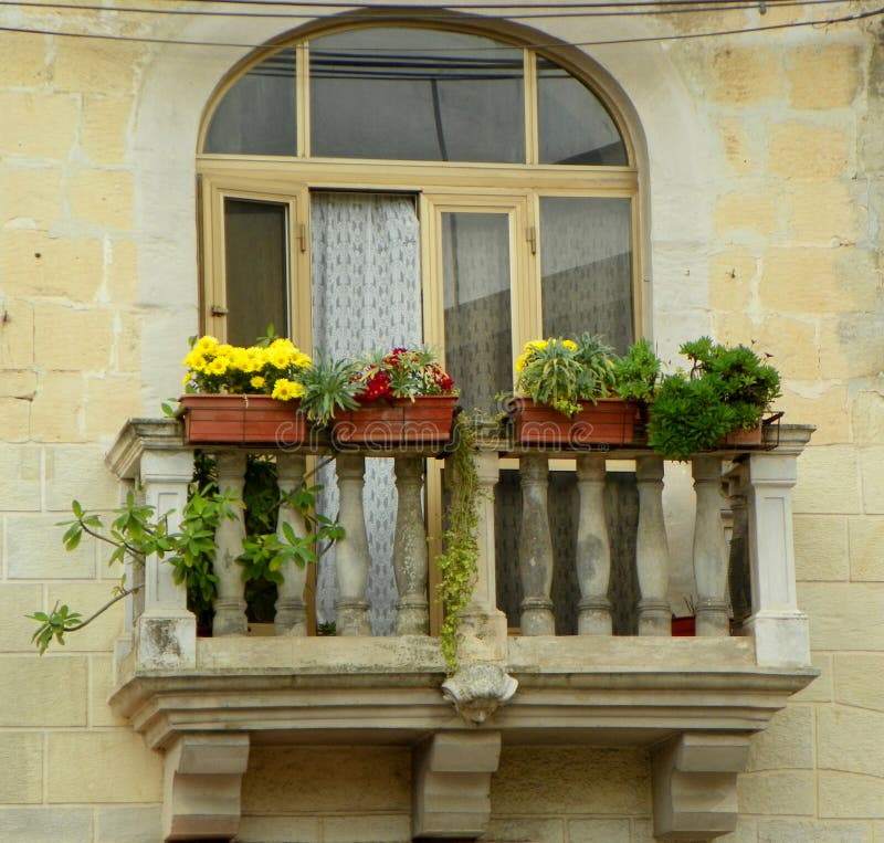 Malta, Rabat, Balcony with Flowers Stock Photo - Image of architecture ...