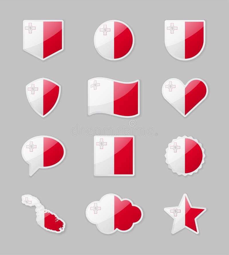Malta - Set of Country Flags in the Form of Stickers of Various Shapes ...