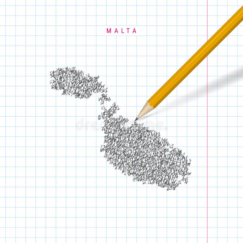 Malta Sketch Scribble Vector Map Drawn on Checkered School Notebook ... Malta Sketch Scribble Vector Map Drawn on Checkered School Notebook ...