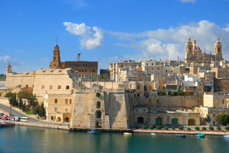 Malta, Valetta Harbor, the Three Cities; Cospicua Stock Photo - Image ...